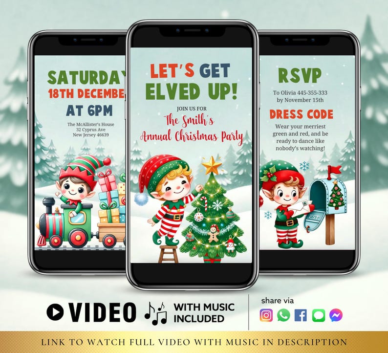 Editable Elves Christmas Party Video Invitation – Elf Christmas North ...