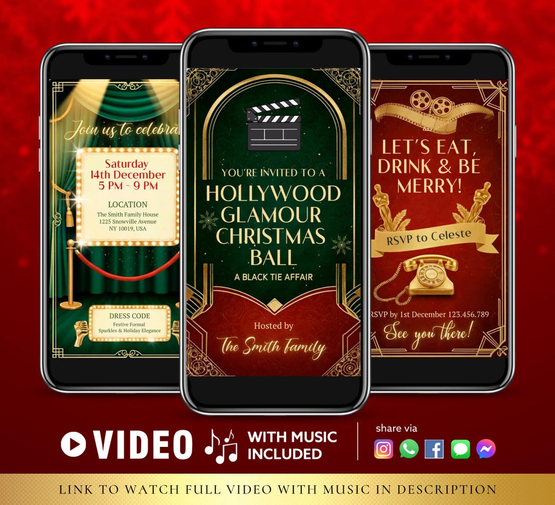Black-tie Christmas Ball Invitation | Hollywood Glamour Xmas Party ...