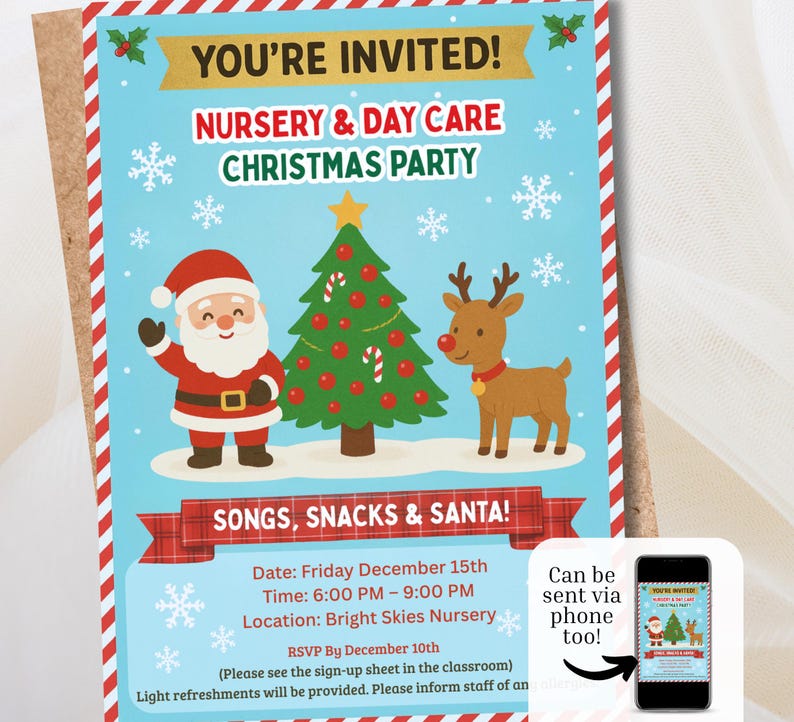 Daycare Nursery Christmas Party Invite | Preschool Holiday Celebration ...