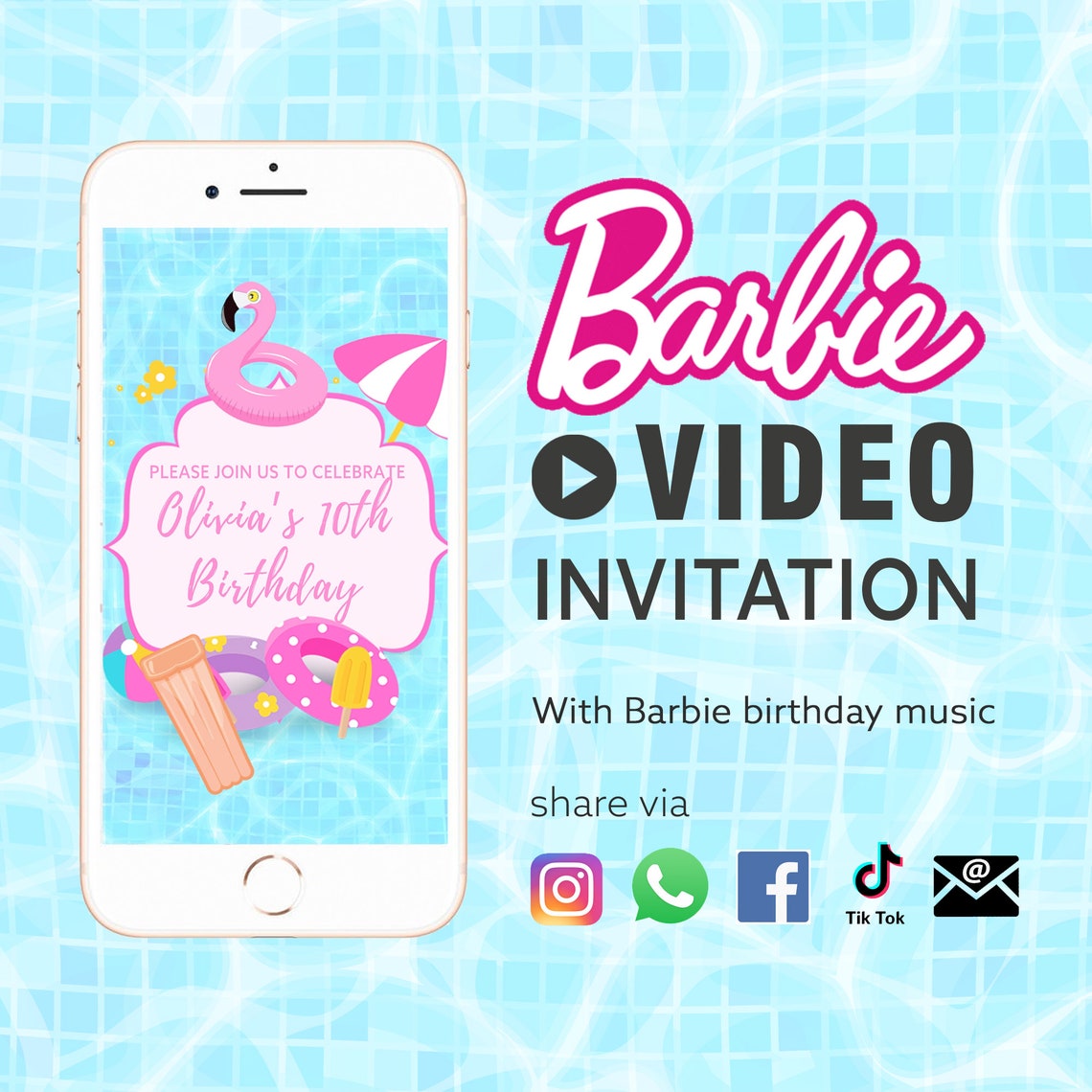 Barbie Pool Party Barbie Birthday Video Invite Digital | Etsy