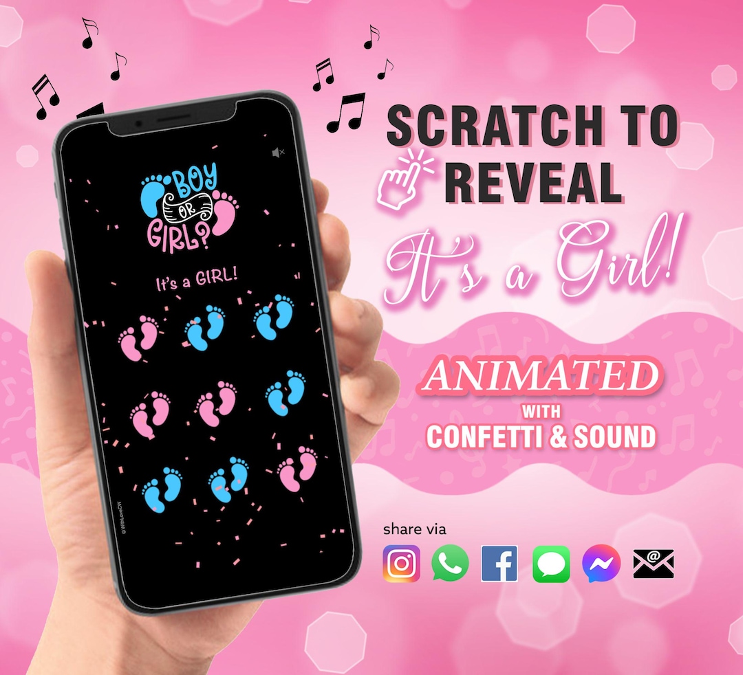 GIRL Instant Access Gender Reveal Digital Scratch Card Digital ...