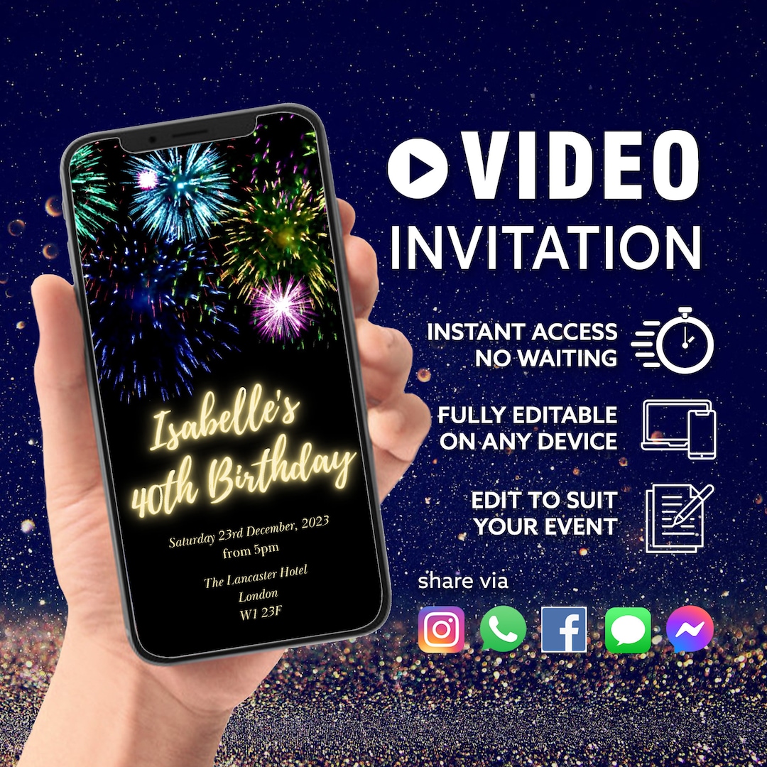 ANY TEXT Animated Firework Invitation | Birthday Bonfire Night | Canva ...