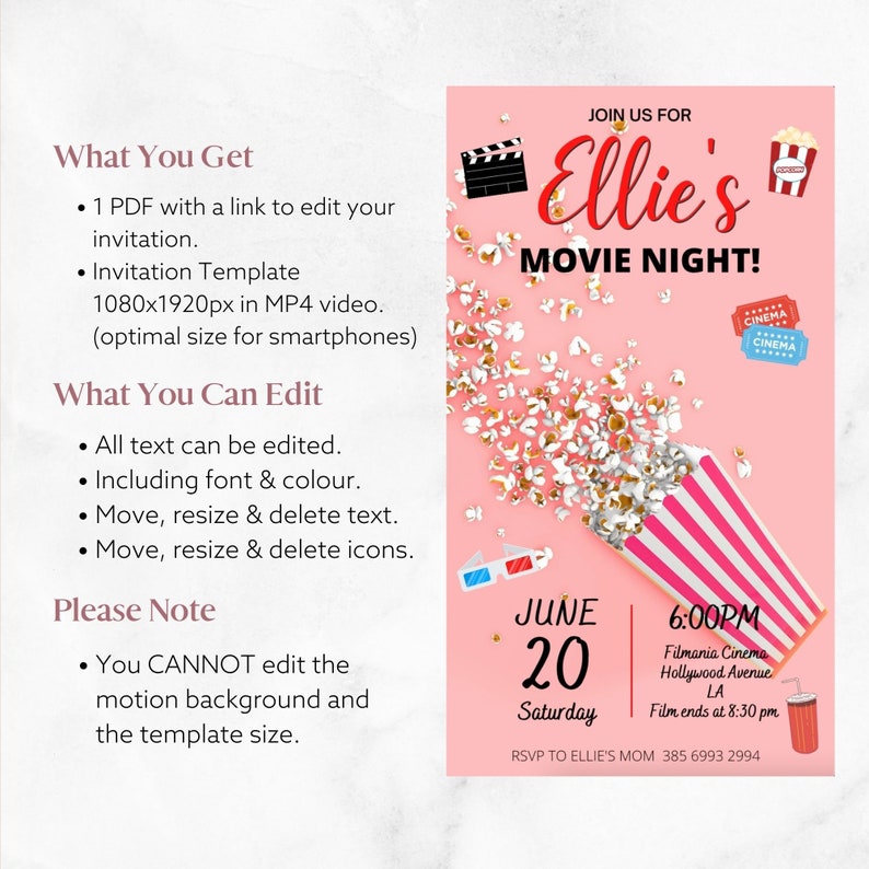 Cinema Party Video Invite | Movie Birthday Party | Movie Night Cinema ...