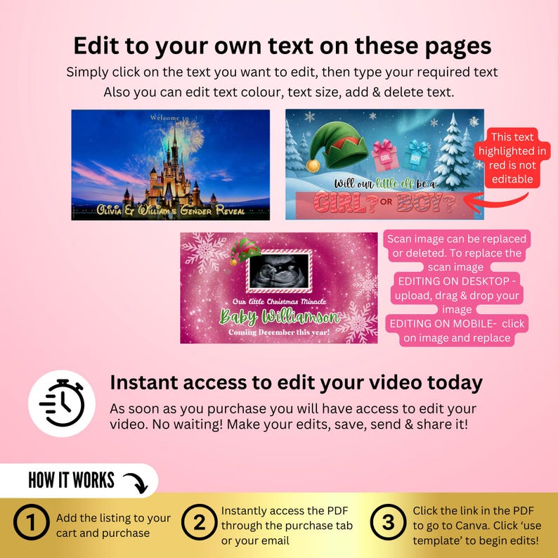 INSTANT ACCESS GIRL Video Digital Announcement Gender Reveal Movie Wall ...