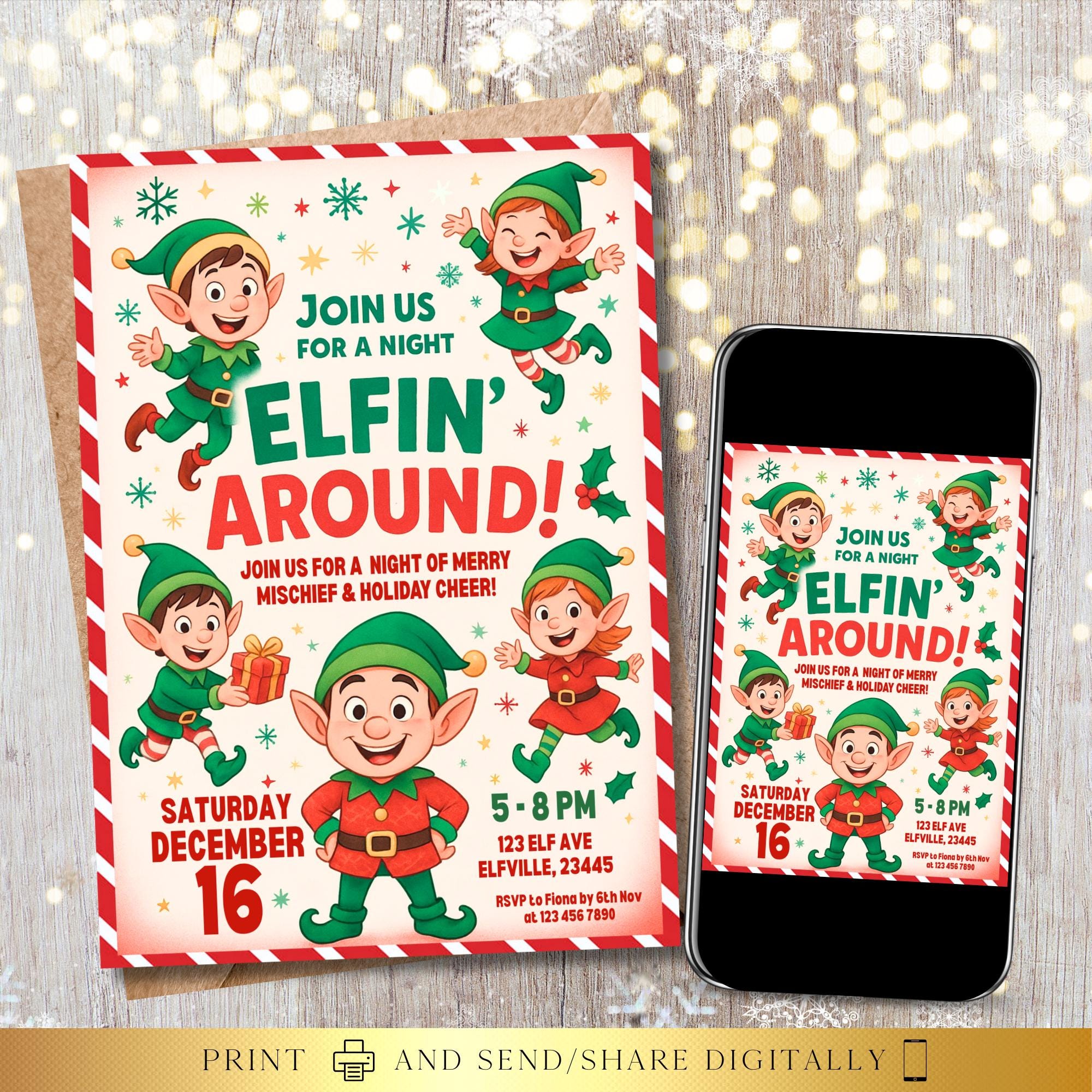 Editable Elf Christmas Party Invitation | Festive Holiday Theme ...