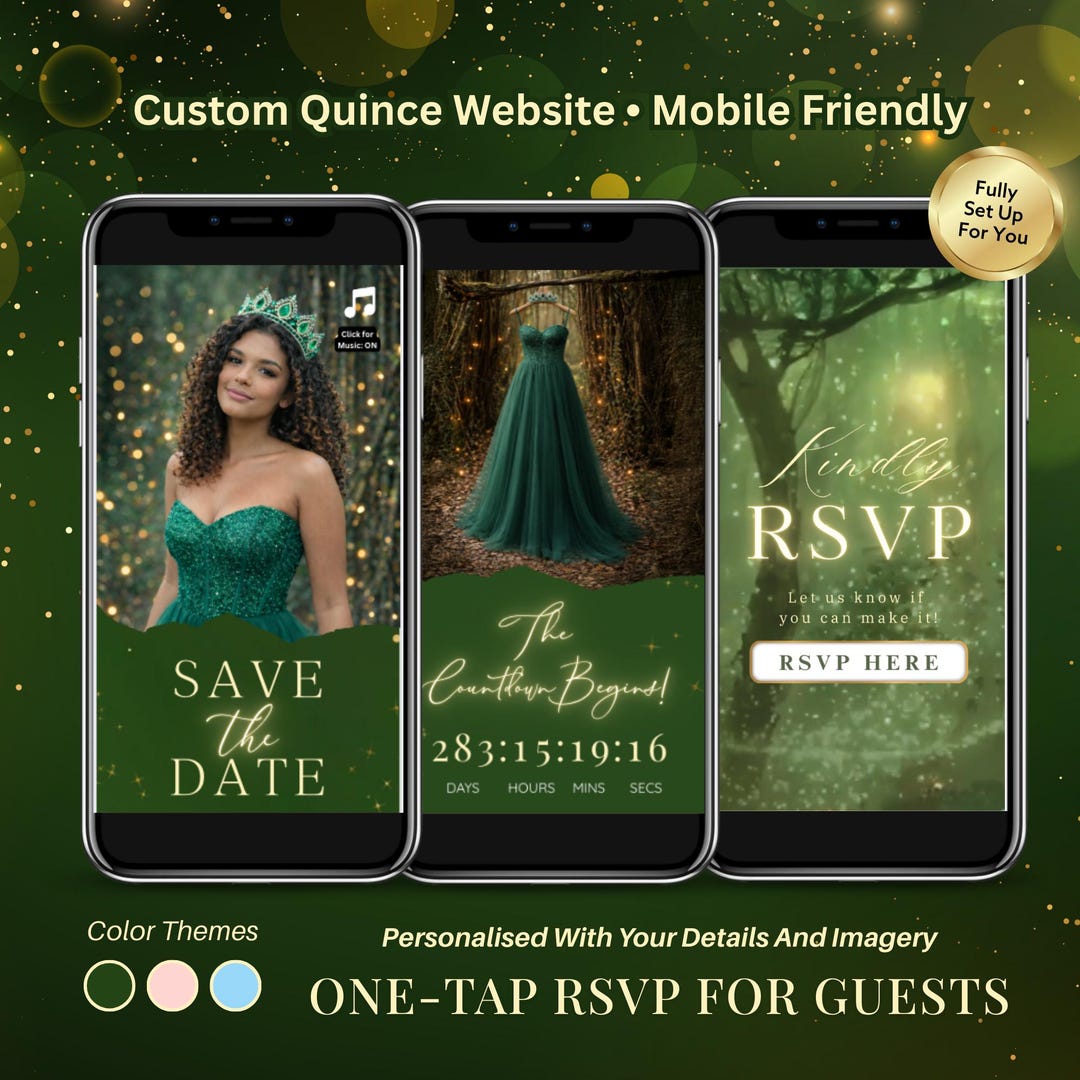 Custom Quince Website – Quinceañera Dress Save the Date Invite, Music ...