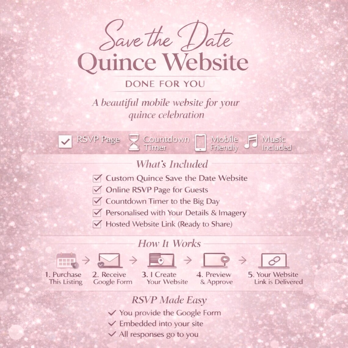 Custom Quince Website – Quinceañera Dress Save the Date Invite, Music ...