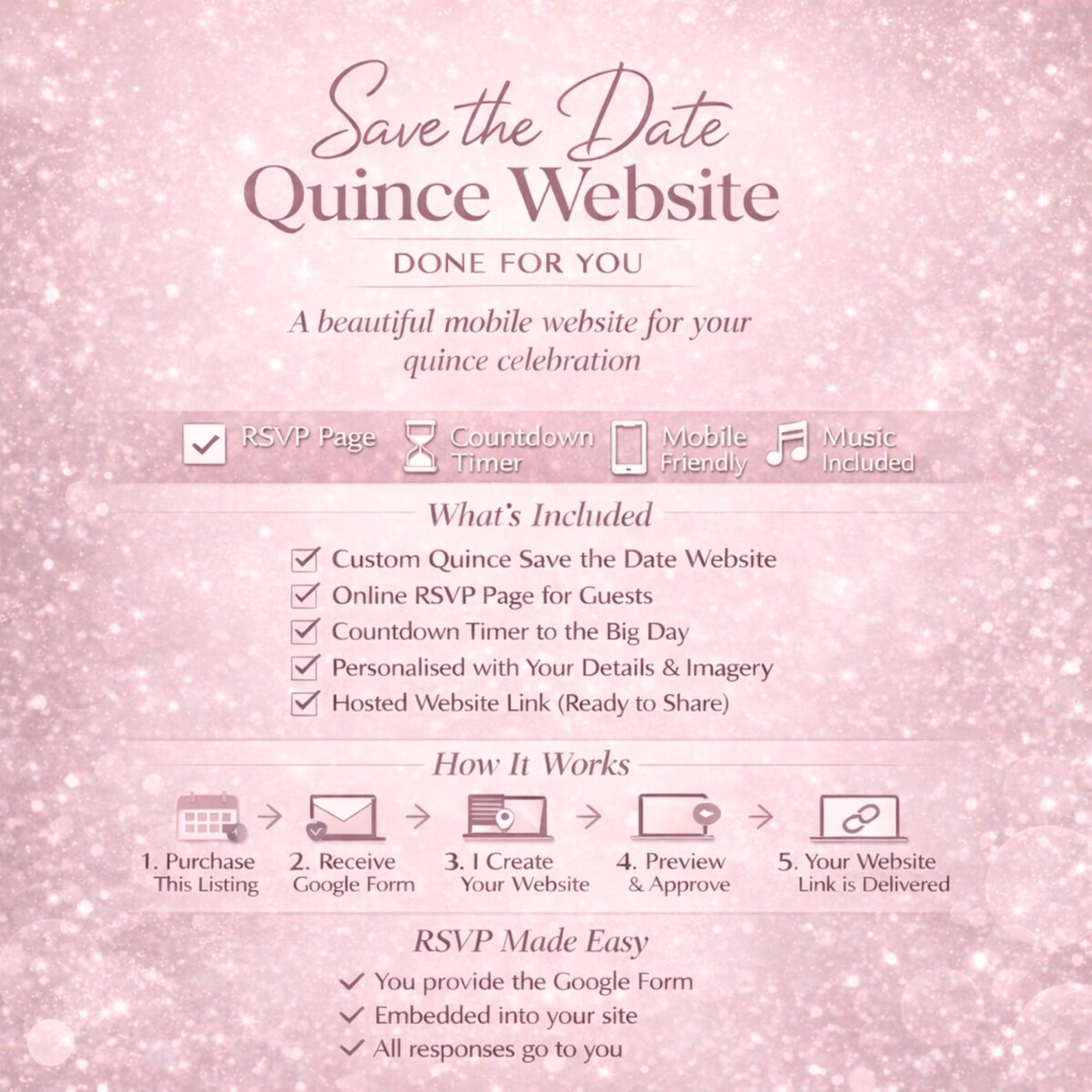 Custom Quince Website – Quinceañera Dress Save the Date Invite, Music ...