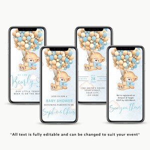 ANY TEXT Baby Shower Party Invitation | Blue Baby Boy Air Balloons Baby ...
