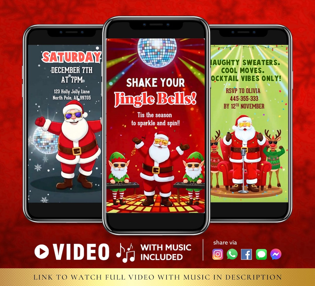 Dancing Santa DJ Christmas Party Invite | Adult Cheeky Xmas Disco Party ...