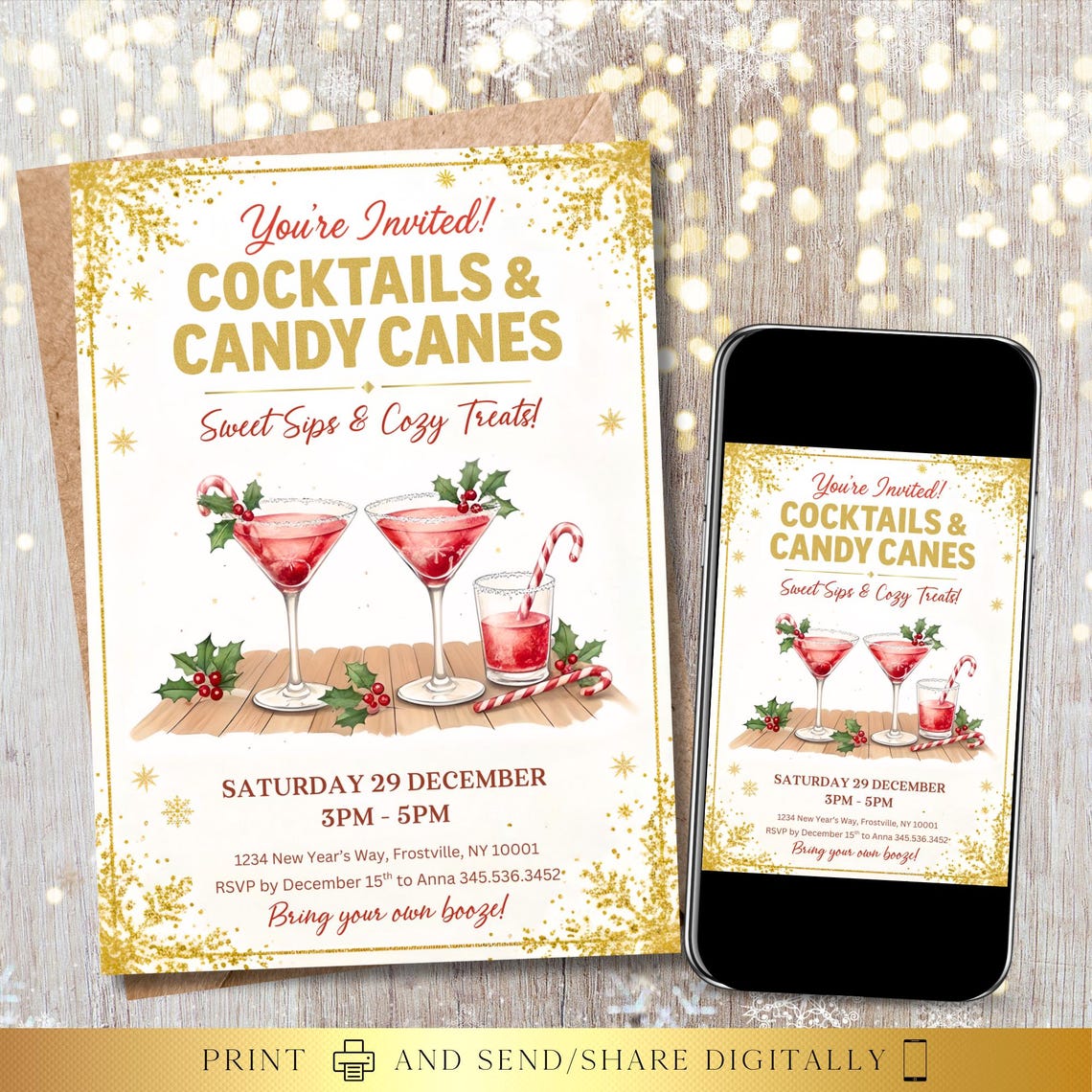 Cocktails and Candy Canes Invitation | Holiday Cocktail Party Invite ...