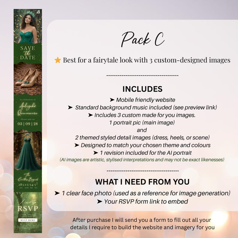 Custom Quince Website – Quinceañera Dress Save the Date Invite, Music ...