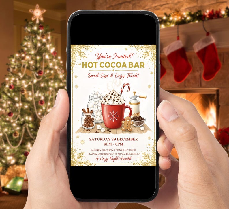 Hot Cocoa Bar Invitation | Winter Hot Chocolate Party Invite | Cozy ...