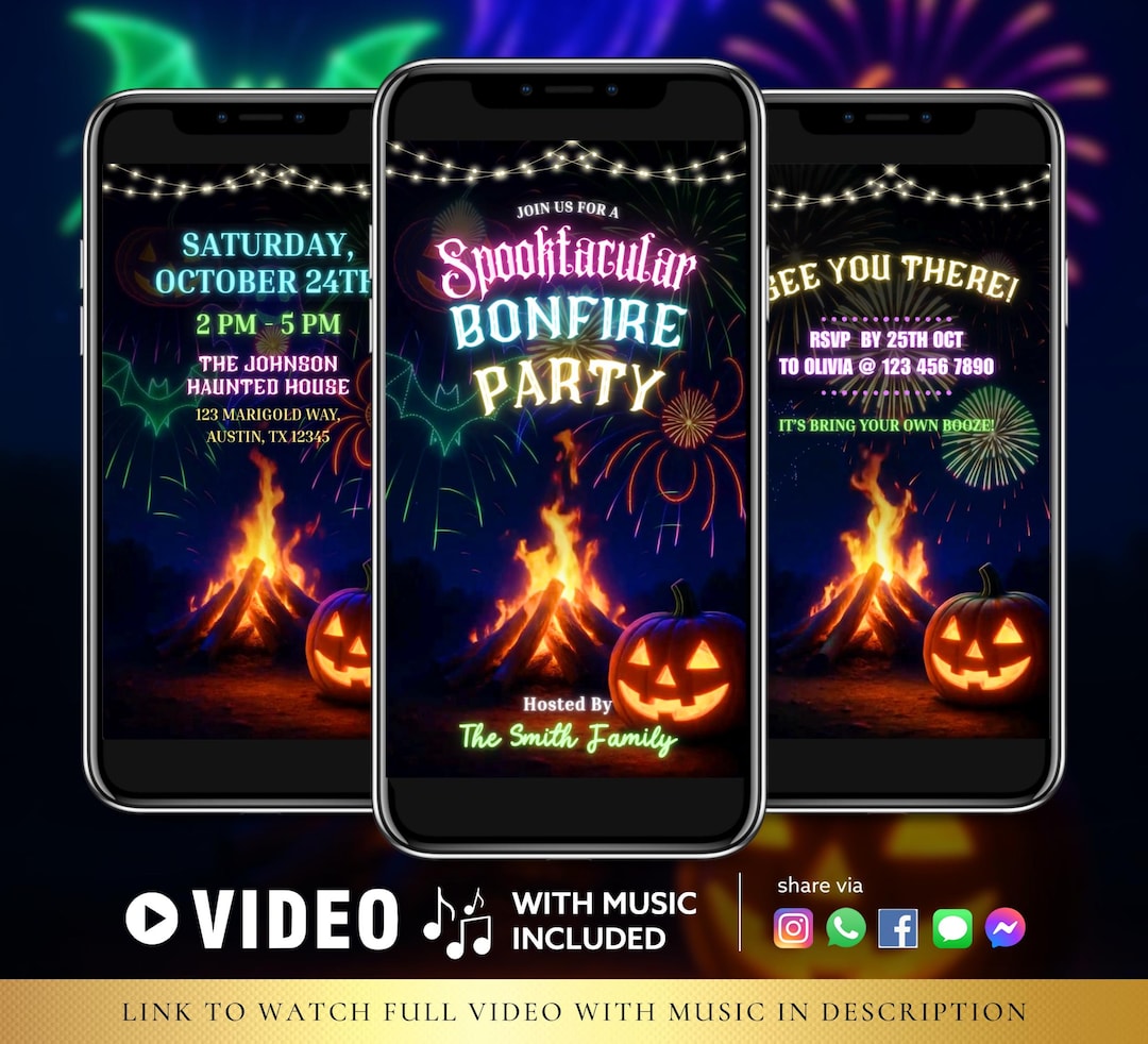 Editable Spooky Bonfire Halloween Party Invitation | Jack O Lantern ...