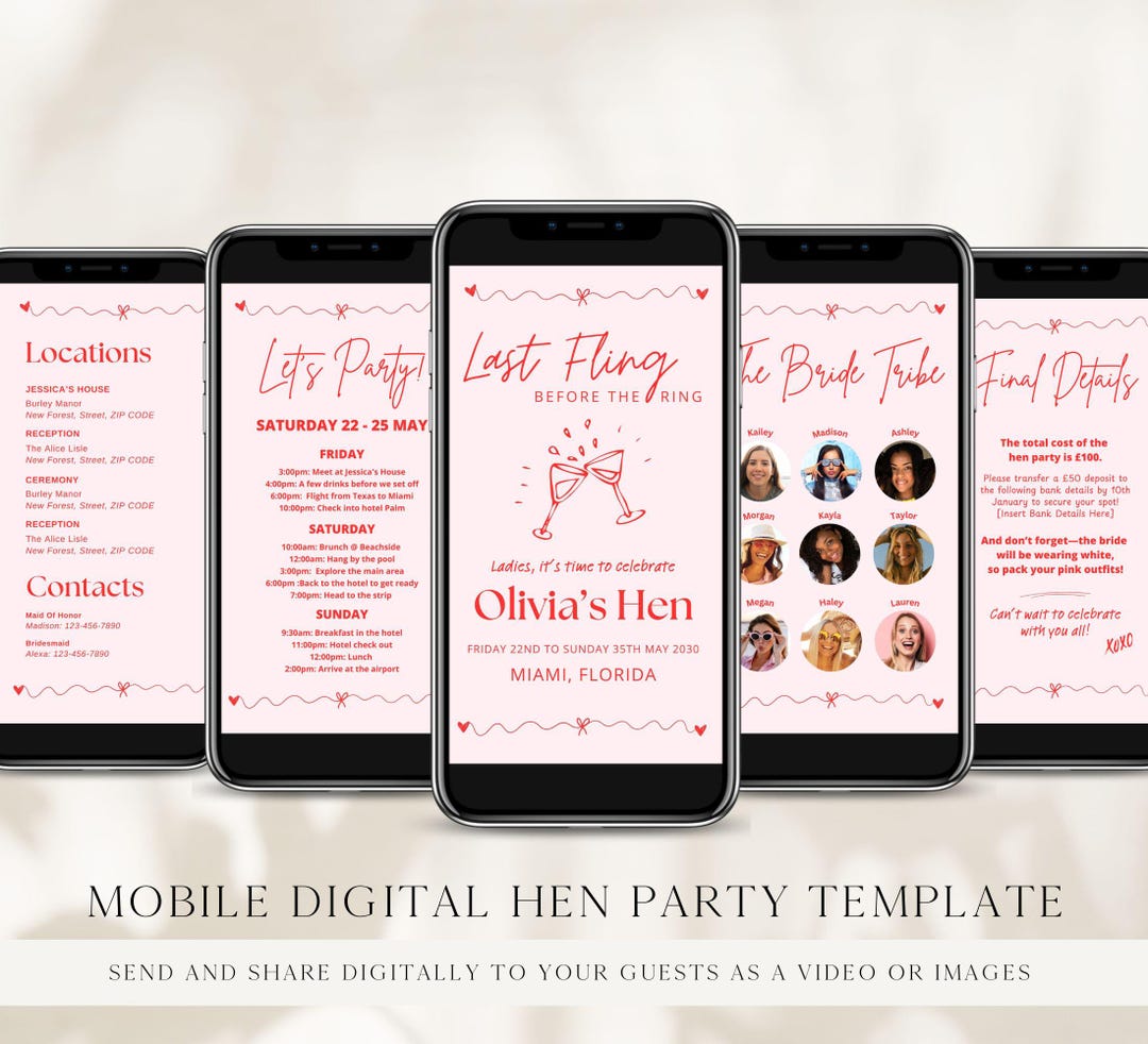ANY TEXT Digital Hen Bachelorette Party Timeline Invite Template ...