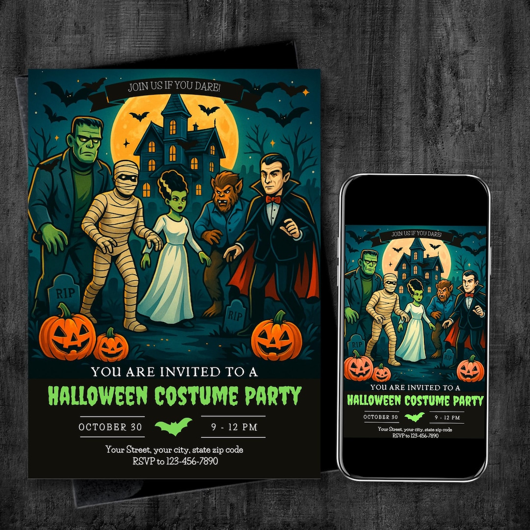 Monster Mash Halloween Invitation | Classic Monsters Kids Party Kids ...