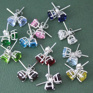 Sterling Silver 6mm Round Crystal Post Earrings, Birthstone Colors ...