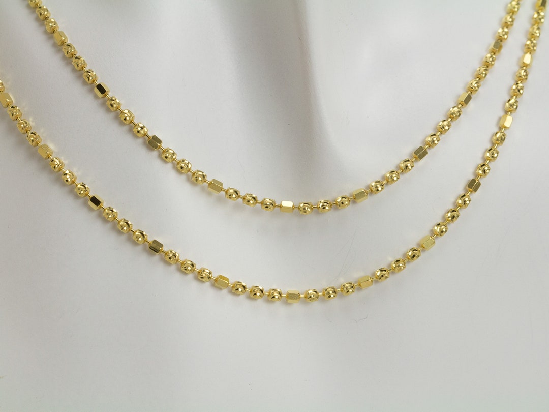 Shiny Diamond Cut Gold Plated Over Sterling Silver Beaded Chain ...