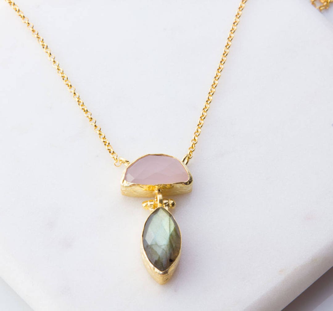 Labradorite and Rose Quartz Vermeil Stone Chain Necklace, Statement ...