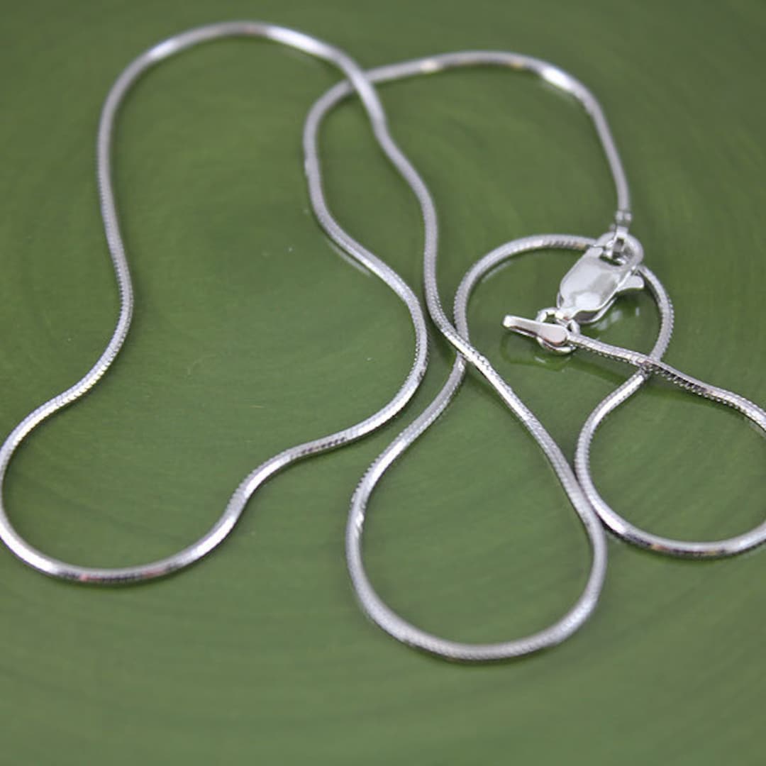 1mm Diamond Cut Snake Rhodium Plated on Sterling Silver Necklace, Chain ...