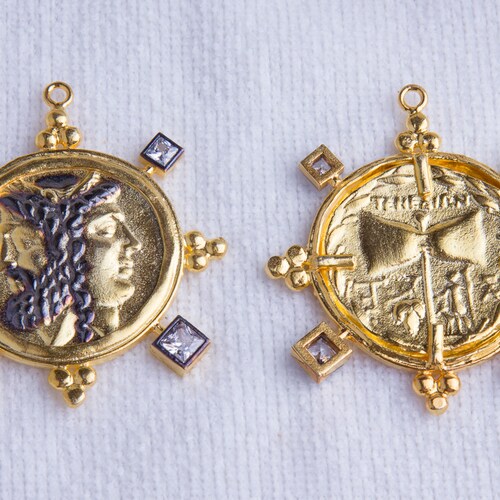 Roman Greek Medallion Coin Charm in Sterling Silver Heavy - Etsy