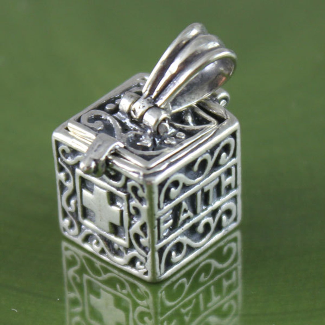 Sterling Silver Faith Hope Cross Prayer Box Pendant Prayer - Etsy