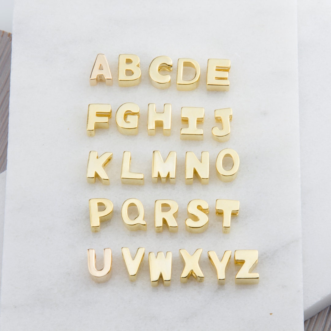 Letter Slide Pendant, Letter Slide Charms, Sterling Silver, Gold Plated ...