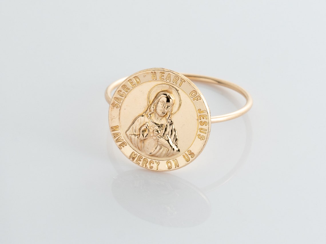 Jesus Ring Sacred Heart of Jesus Have Mercy on Us in Gold - Etsy