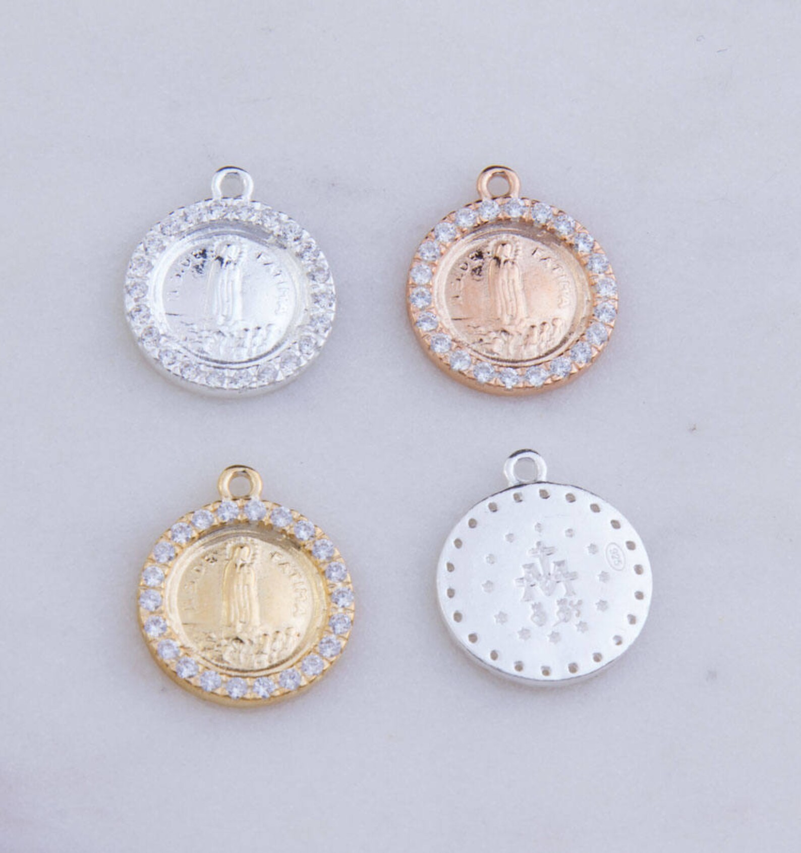 Our Lady of Fatima Pendant With Czs in Sterling Silver, Gold Plated OR ...