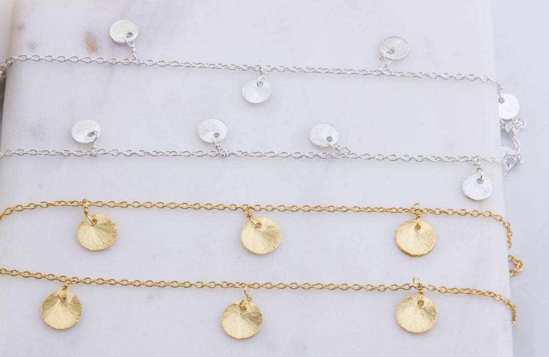 Coins Shaker Chain by Foot in Sterling Silver, Gold Plated Over ...