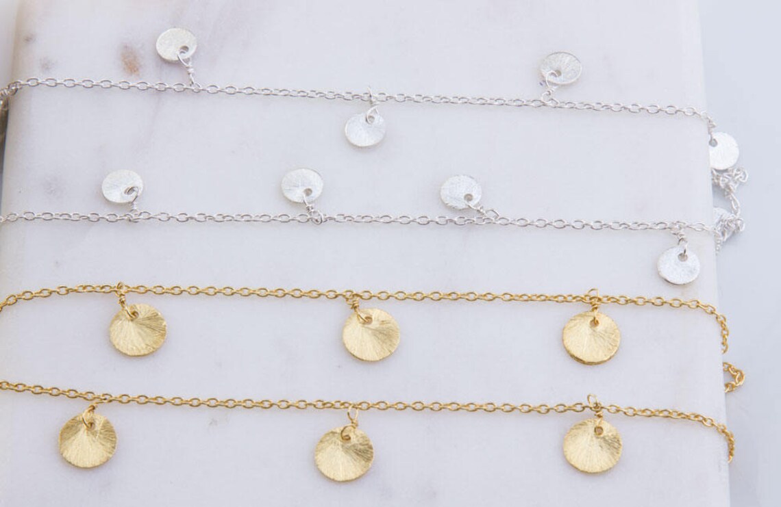 Coins Shaker Chain by Foot in Sterling Silver, Gold Plated Over ...