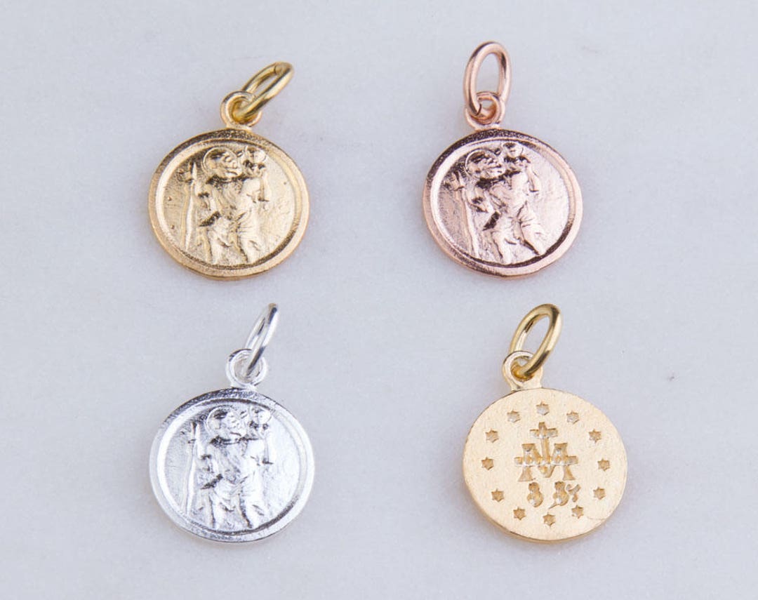 3 pièces-St. Pendentif rond Christopher en argent sterling, plaqué or ...