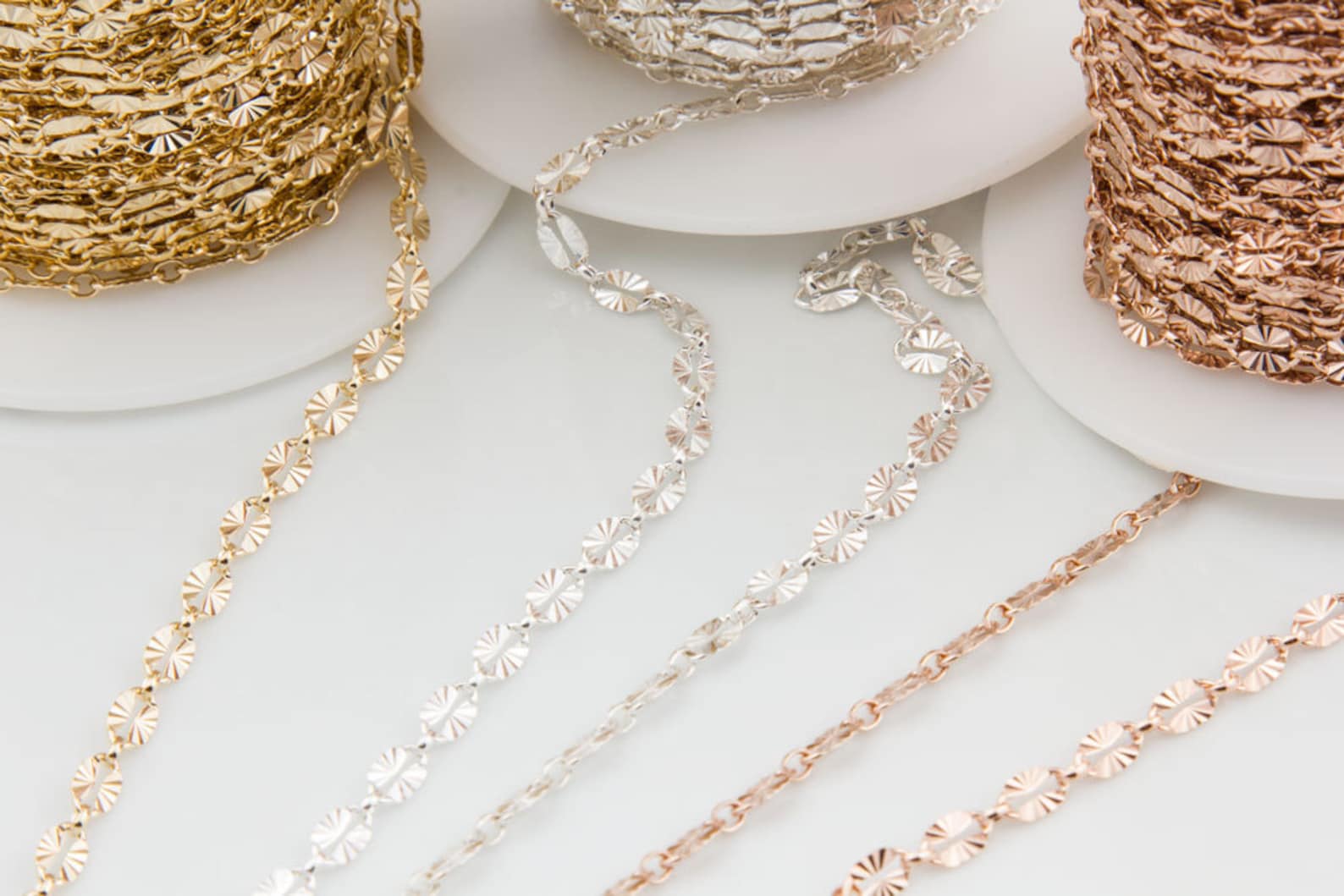 Large Sunburst Diamond Cut Oval Link Chain, Ideal for Choker Necklace ...