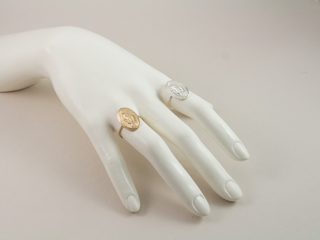 Large Miraculous Medal Virgin Mary Ring, Religion Jewelry, Sterling ...