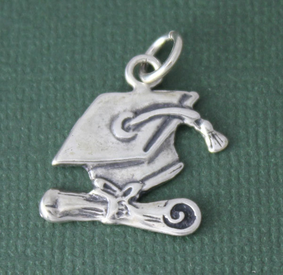 Sterling Silver Graduation Cap With Diploma Charm, Charm Findings ...