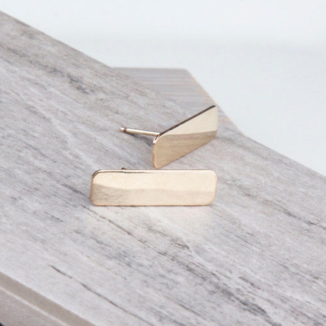 14K Gold Filled Long Bar Stud Earrings, Rectangle Studs, Everyday ...