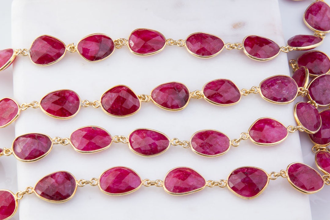 Enhanced Ruby Stone Chain by Foot in Gold Plated Over Sterling Silver ...