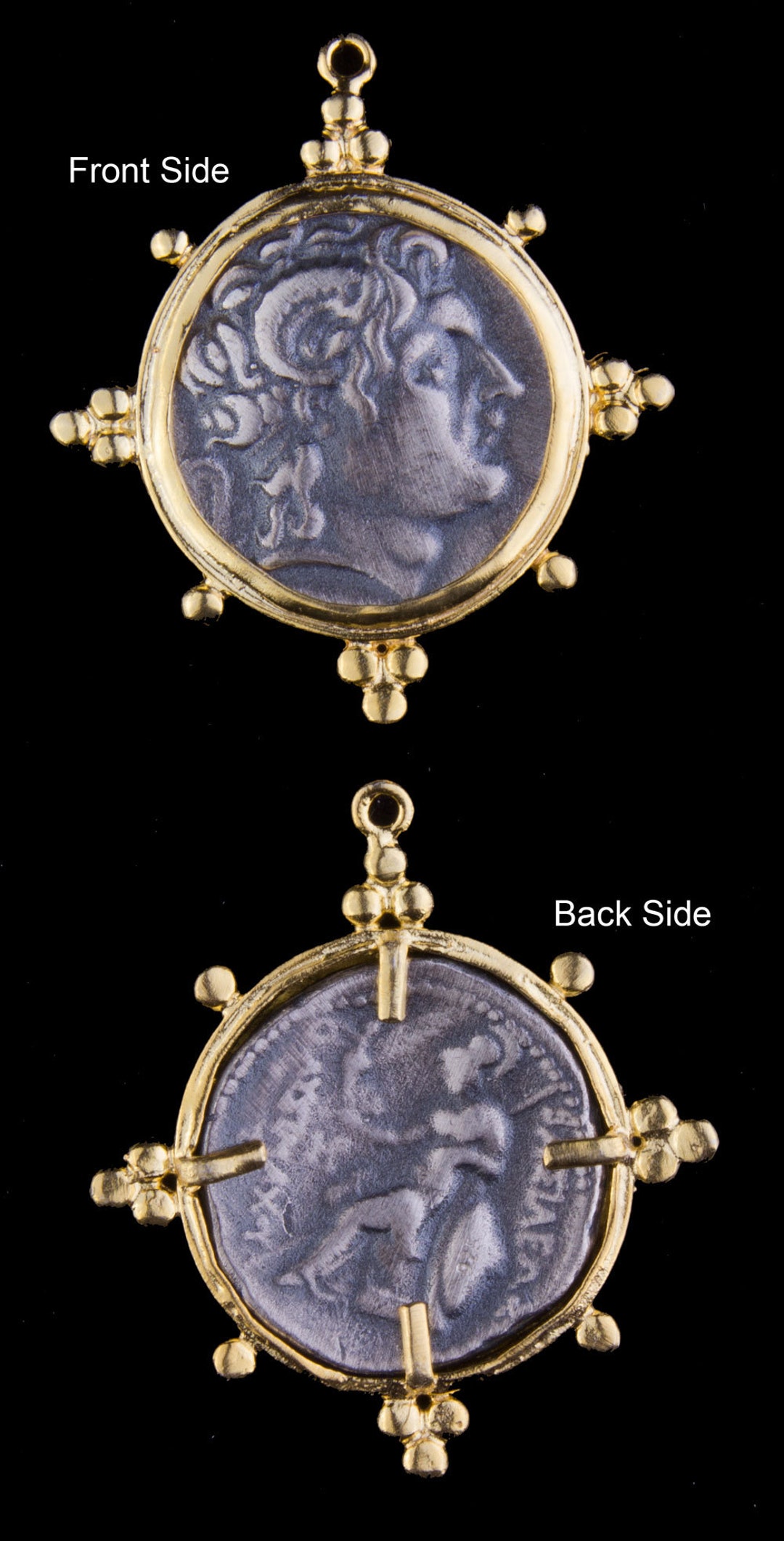 Roman, Greek Large Coin With Gold Bezel Pendant, Ancient, Two Tone ...