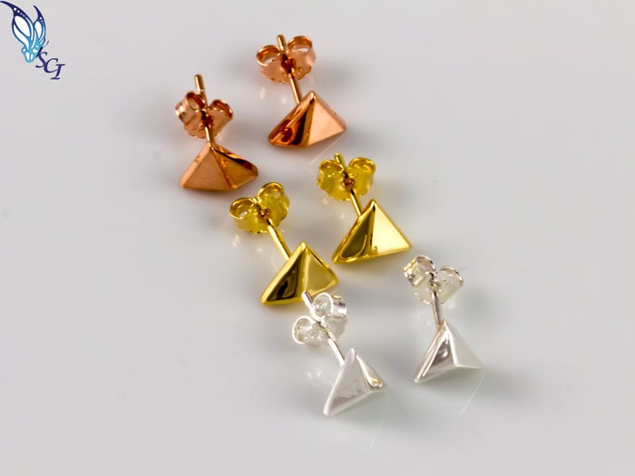 Pyramid Stud Earrings, Sterling Silver, Gold Plated, Rose Gold Plated ...