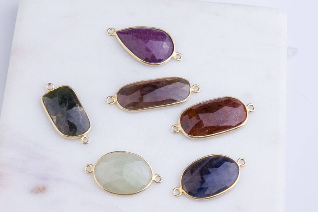 Natural Multi Sapphire Geometric Link Connector, Priced per Piece ...