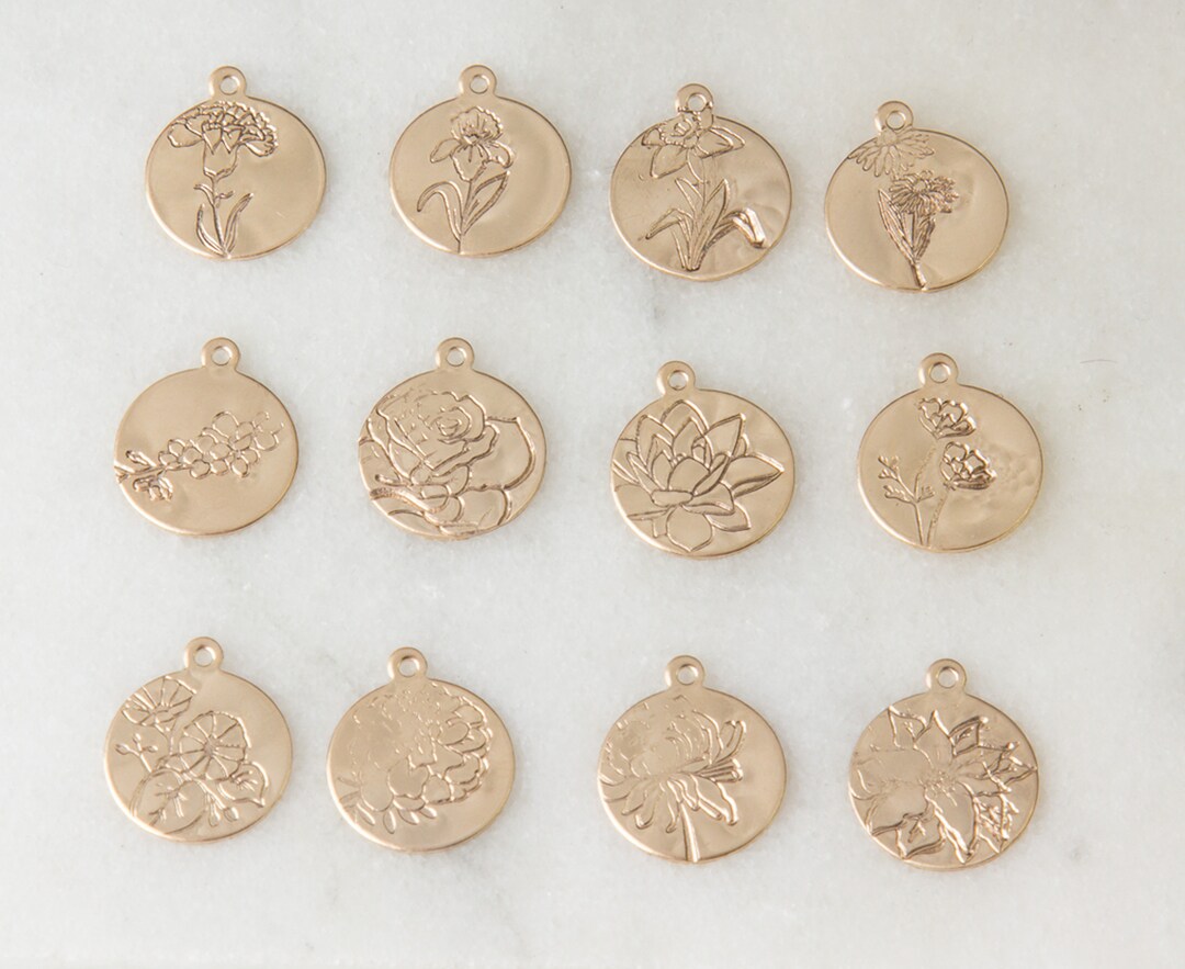 Birth Month Flower Charms in Gold Filled, Garden Flower Pendant ...