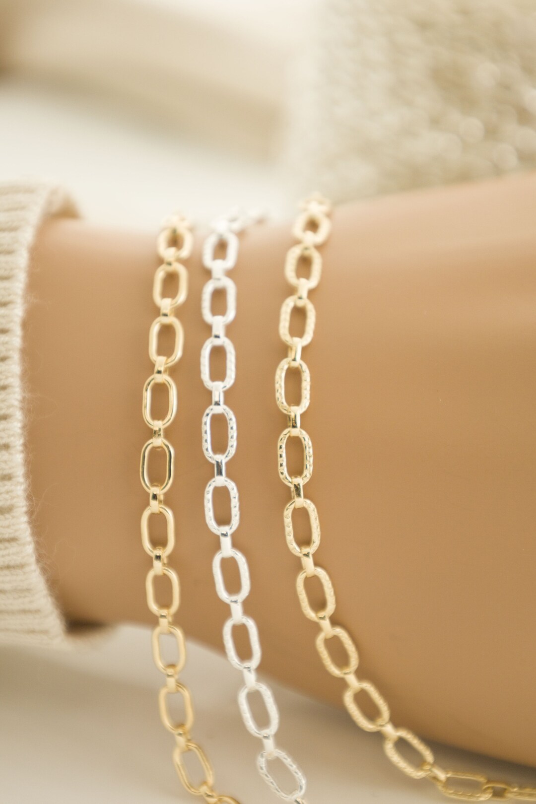 Texture Rectangle Chains by Foot in Sterling Silver, 14K Gold Filled ...