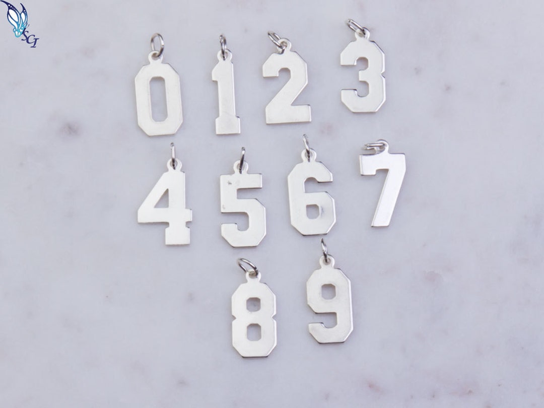 Sterling Silver Number Charm, 0-9, Sport Jersey Font, Charm Pendant ...