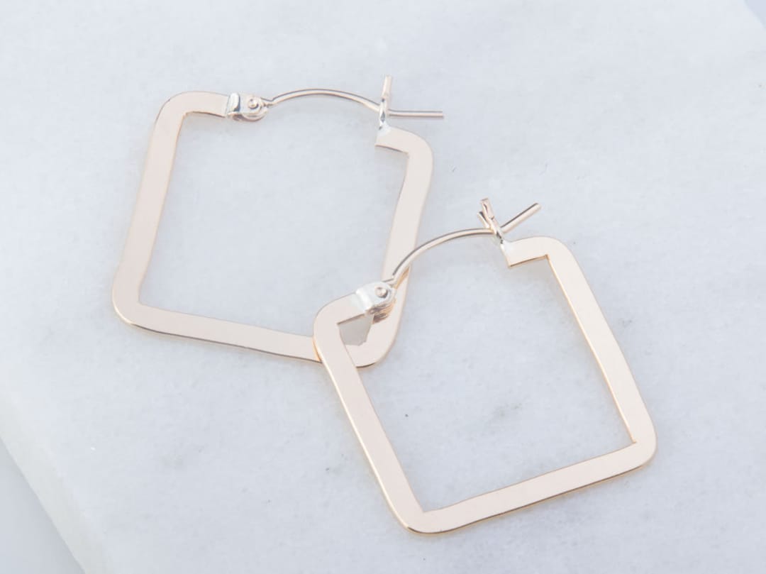 Medium Square Gold Filled Dangle Hoops, Flat Square Gold Filled Hoops ...