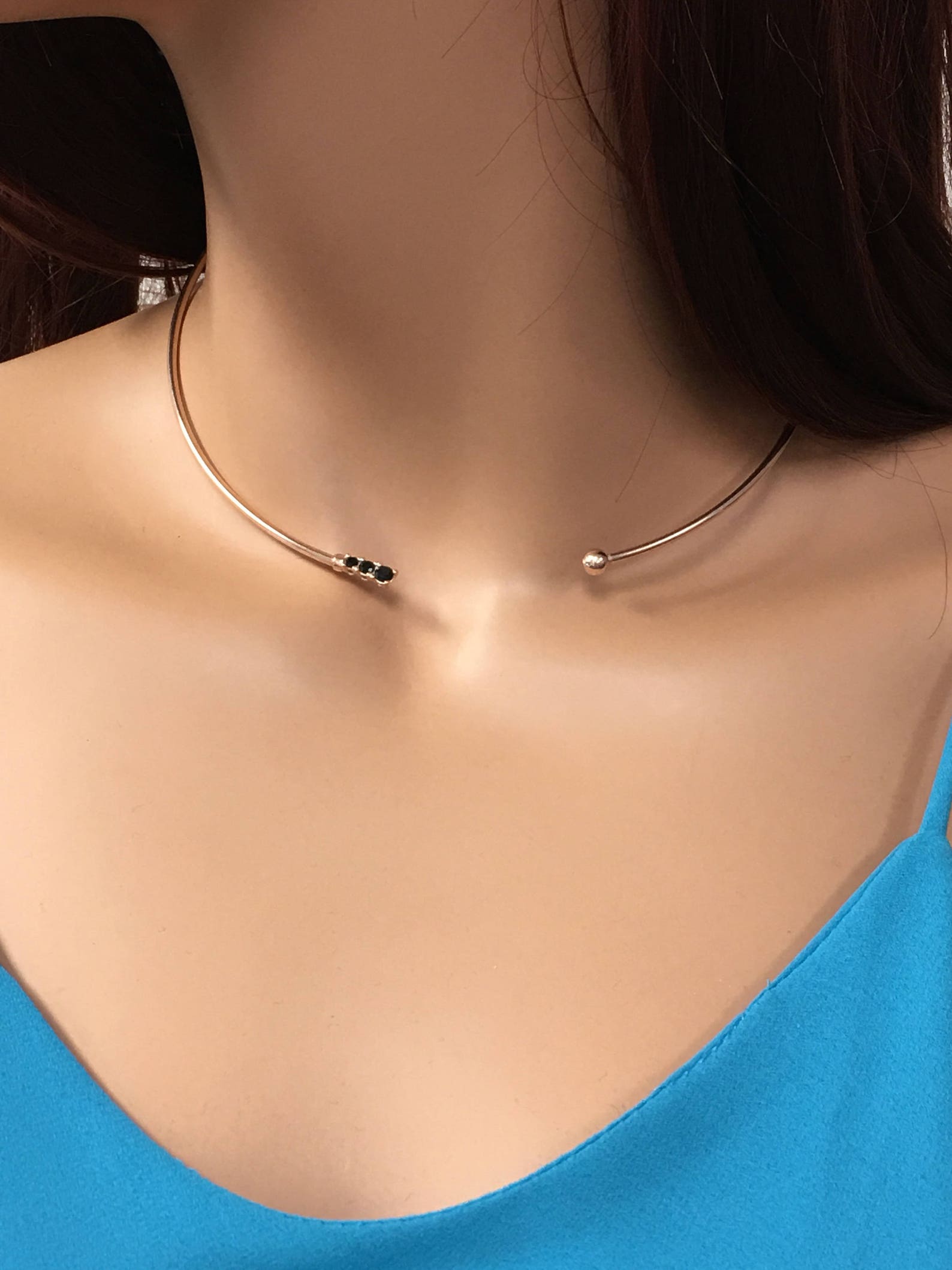 Black Czs With Ball Choker Tube Unfinished Choker in Sterling Silver ...