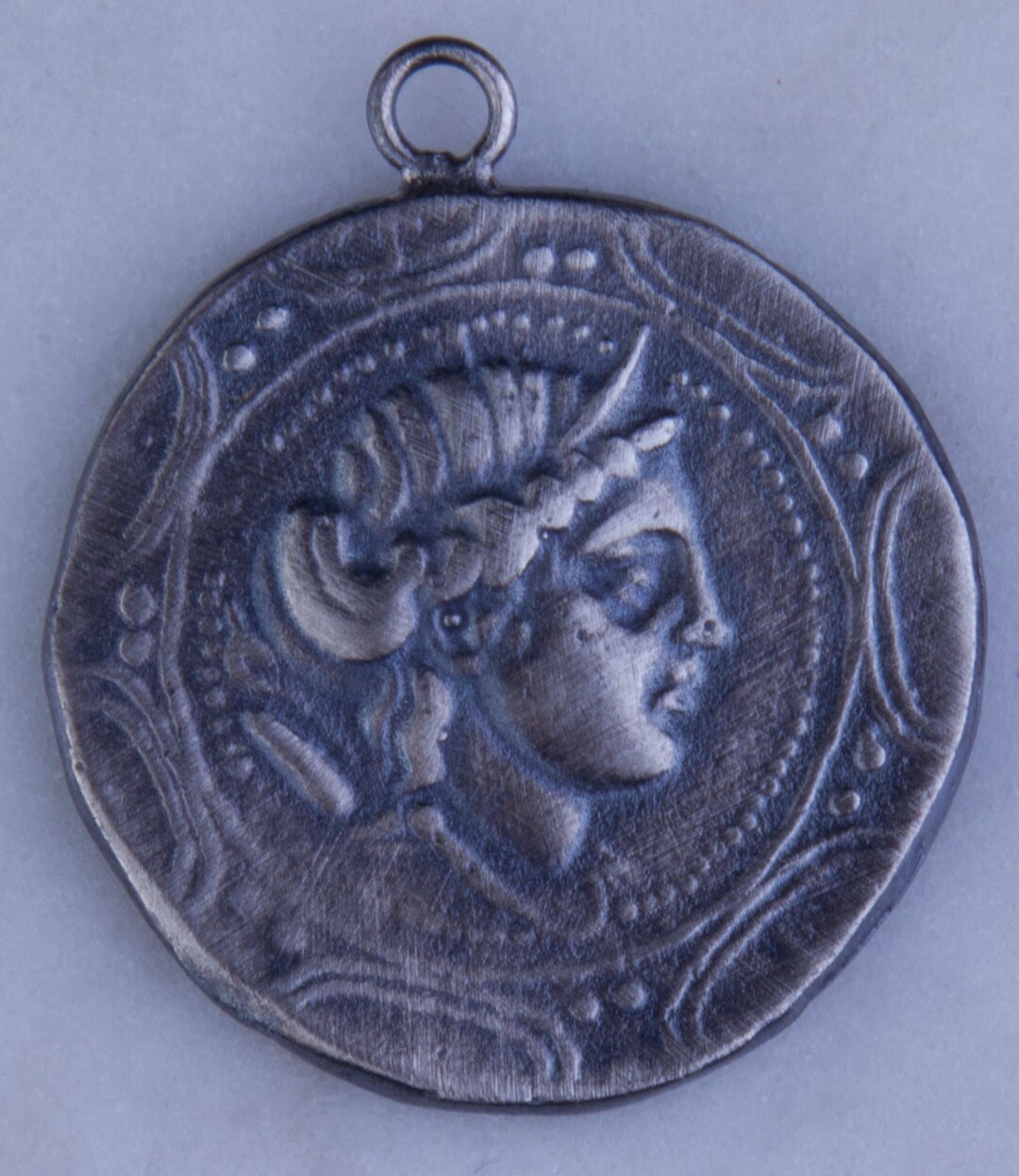 Large Roman, Greek Medallion Coin Pendant in Oxidized Sterling Silver ...