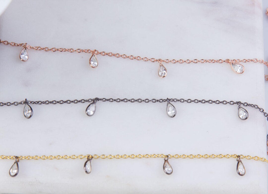 Teardrop CZ Chain by Foot, Bulk Chain by Foot, CZ Teardrop Shaker ...