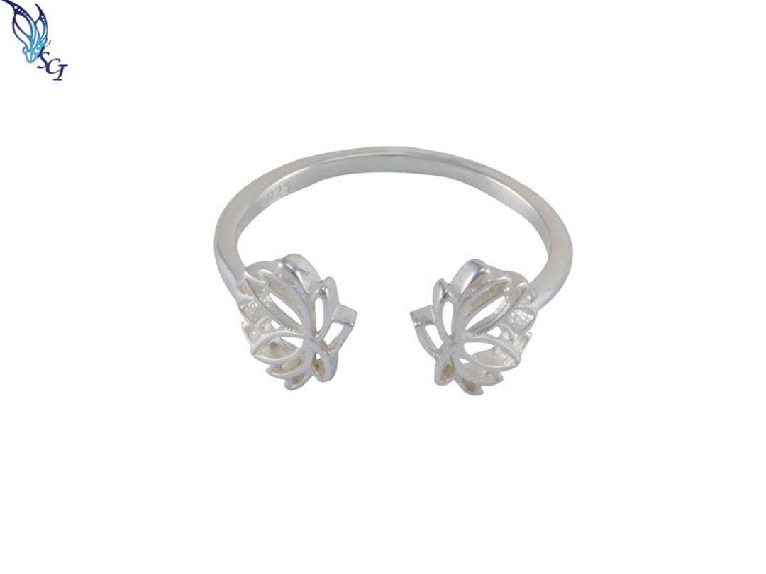 Lotus Flower Adjustable Ring in Sterling Silver, Small Lotus Ring ...