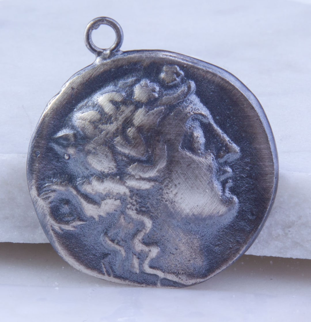 Large Roman, Greek Medallion Coin Pendant in Oxidized Sterling Silver ...