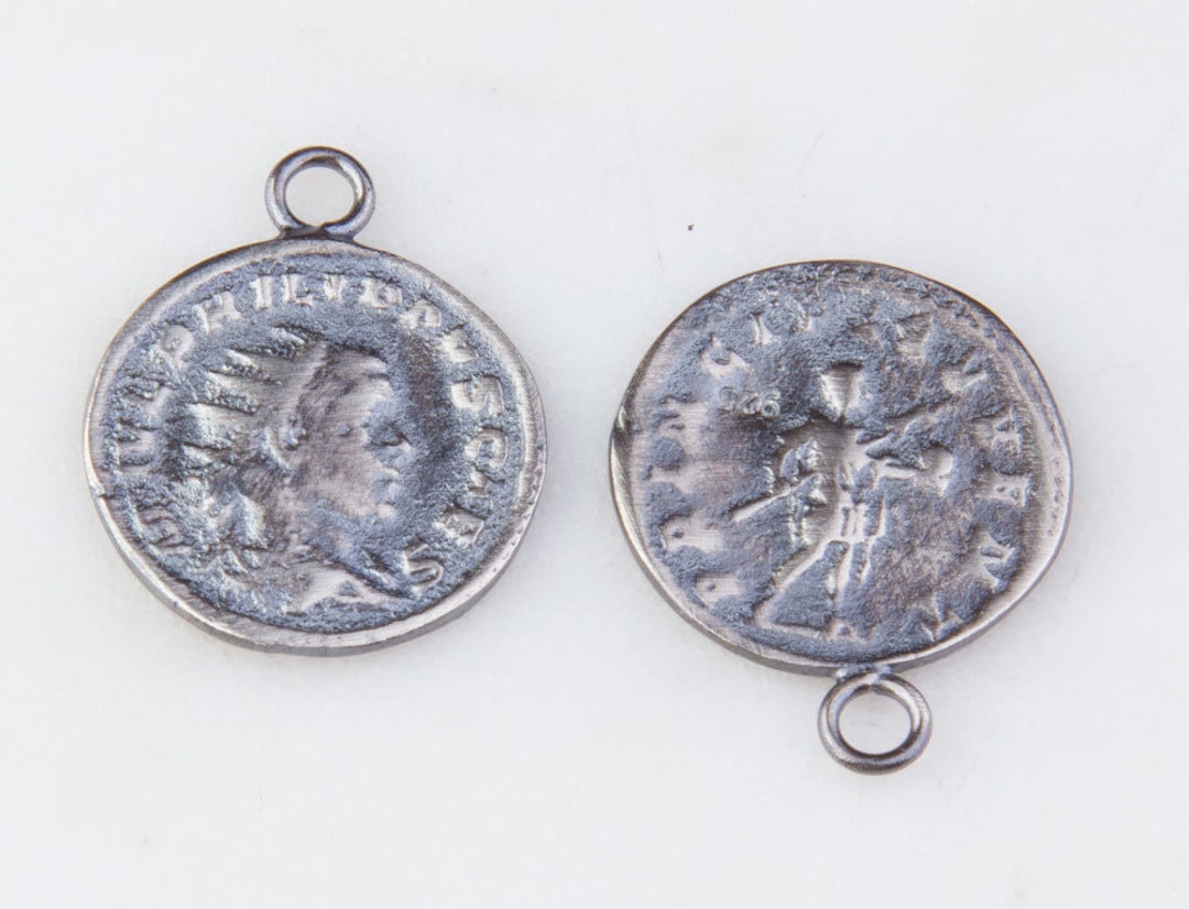 19mm Roman, Greek Medallion Coin Charm in Oxidized Sterling Silver ...